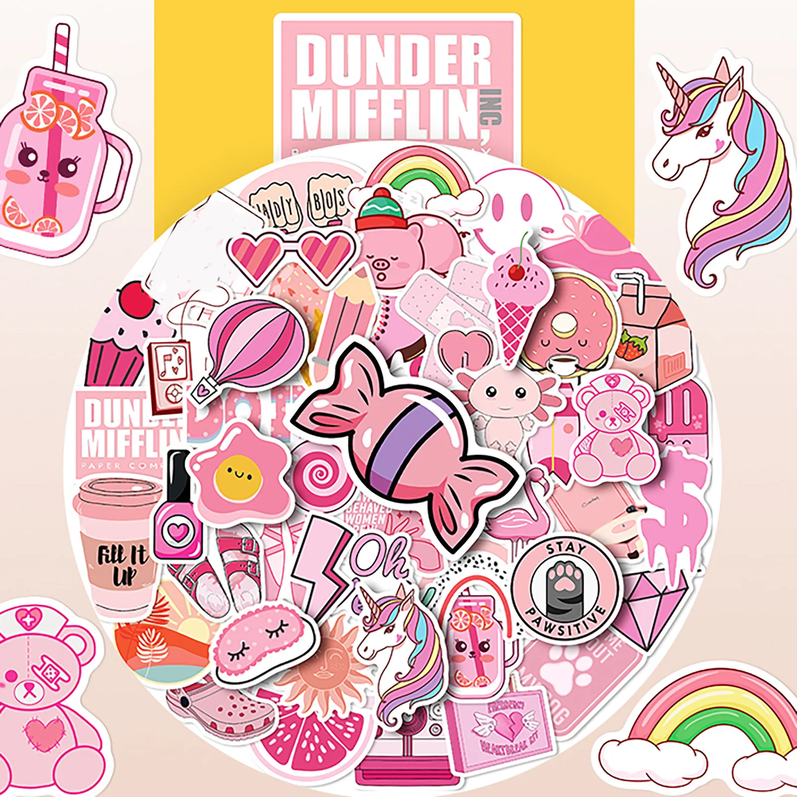 50Pcs VSCO Cute Pink Cartoon Stickers Waterproof Decorate Notebook ...