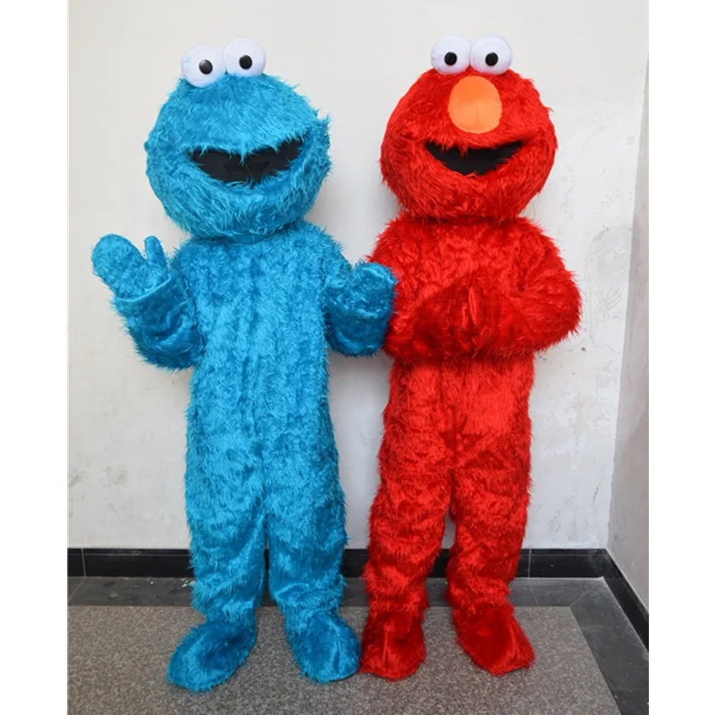 Plush Cookie Monster Elmo Mascot Cartoon Cosplay Costume Red Blue ...