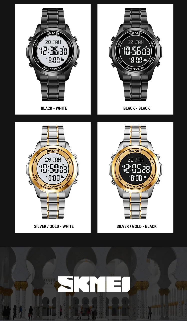 2097 Arabic Stainless Steel Digital Watches for Muslim Prayers