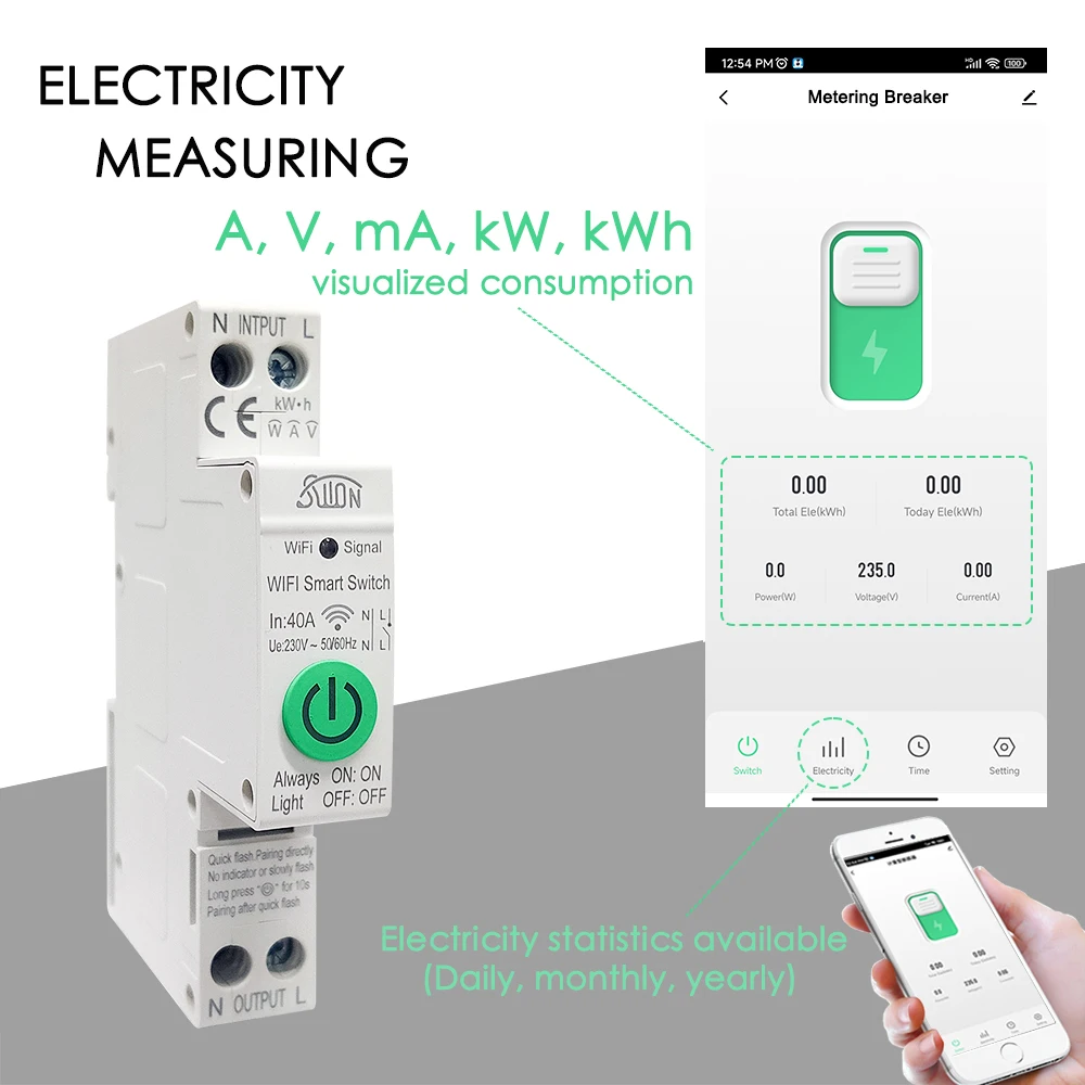 TUYA 1P+N WIFI Smart Switch - 40A Energy Meter & Monitoring