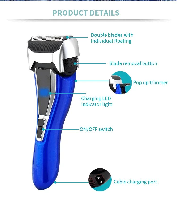 Pritech Waterproof Foil Shaver Cordless Electric Razor Pop-up Trimmer ...