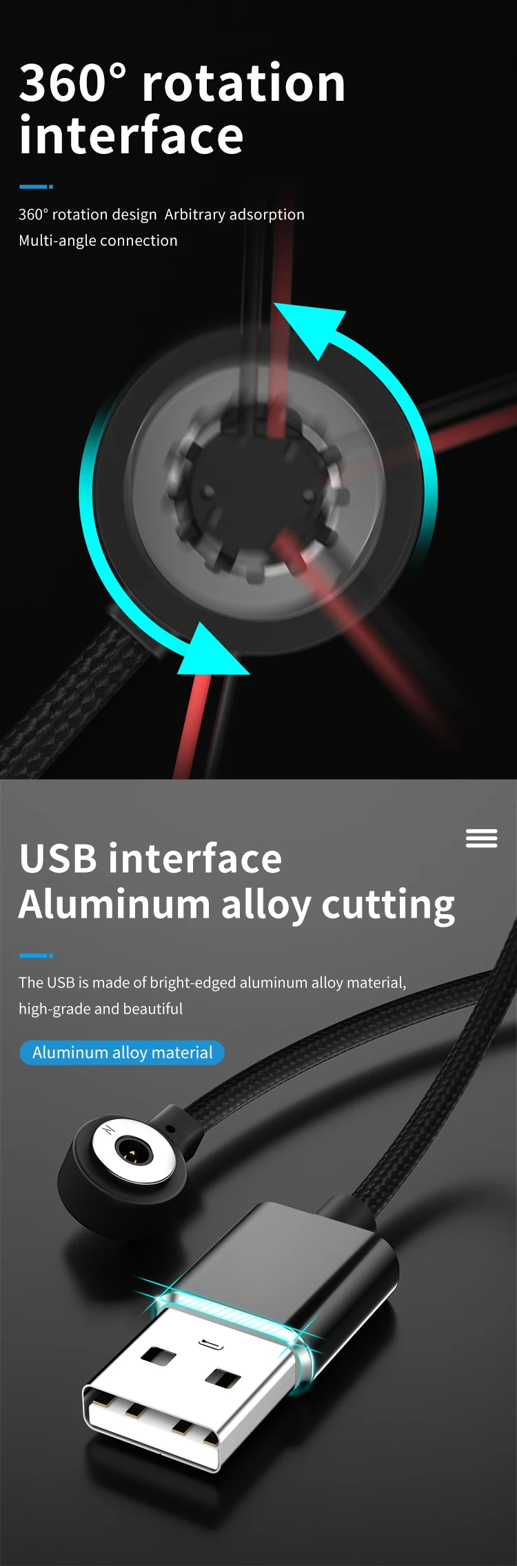 Round 2pin Magnetic Cable - 12V2A Charger Power USB