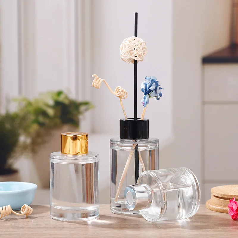 Luxury Round Clear Perfume Reed Glass Diffuser Bottle With Screw Lids ...