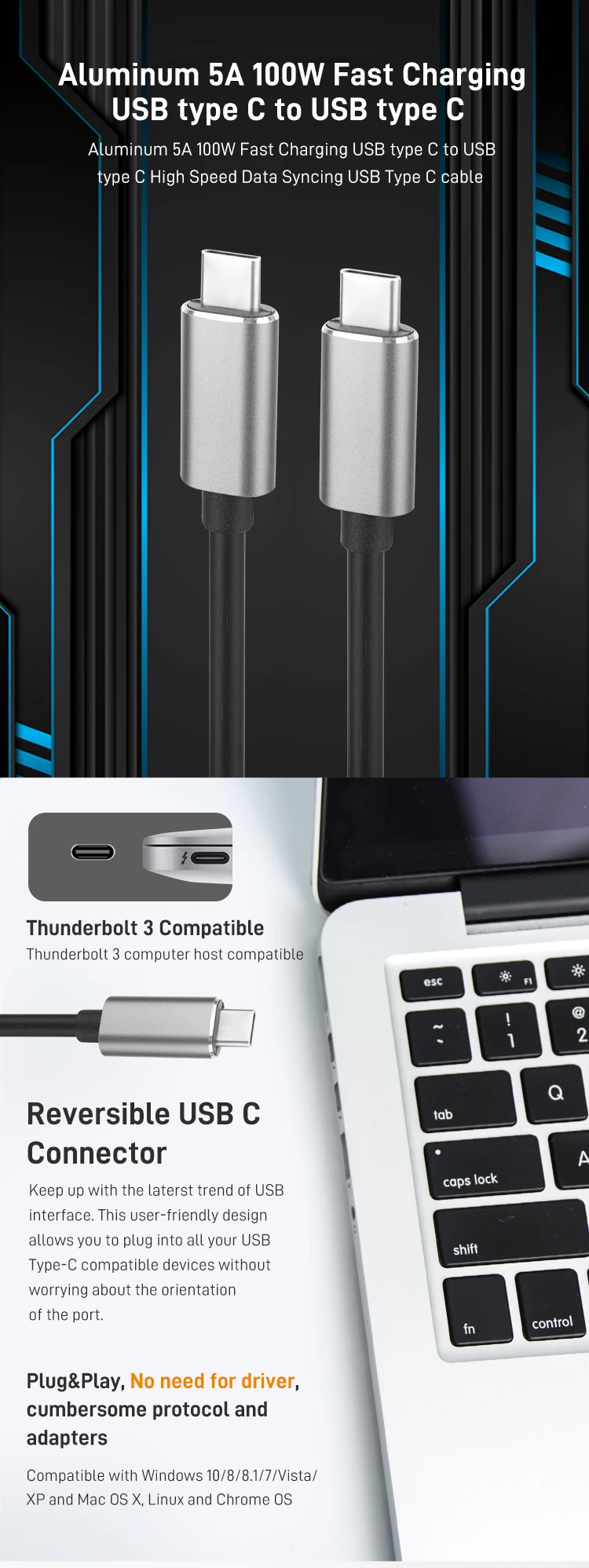 New Arrival 5a 100w Charging Wire Fast Charging Usb Type C To Type C ...