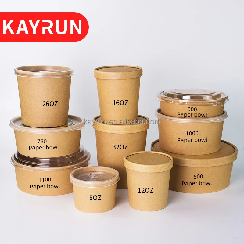Custom Print Paper Lunch Bowl Disposable 24oz Soup Bowls Food Kraft ...