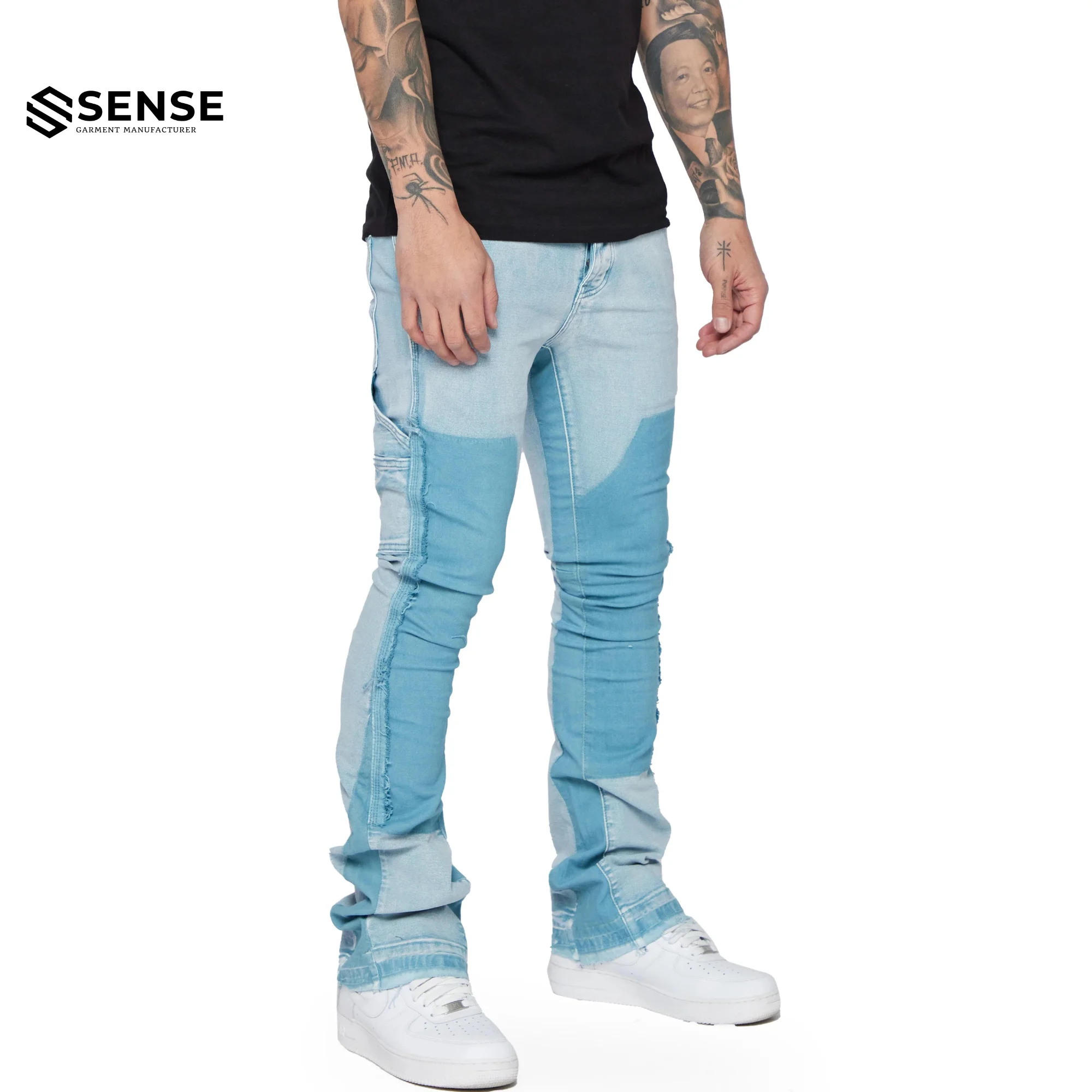 Sense Custom High Street Hip Hop Garment Dye Stacked Flare Denim Jeans ...