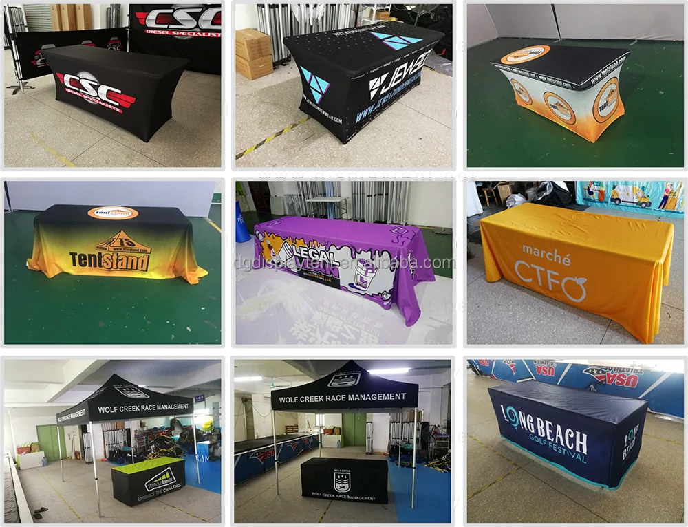 Custom Print 4ft 6ft 8ft Stretch Table Cover Fitted with logo Trade Show Tablecloths Throw ...