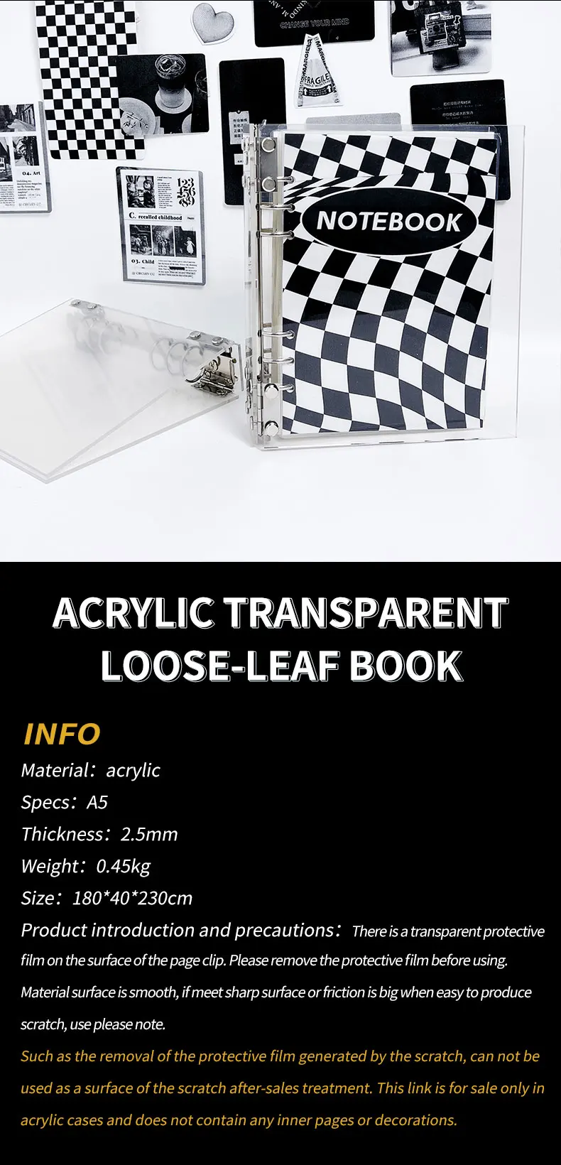 Promotional Acrylic Loose-leaf Book A5 Size Blank Sheets Sized Punched ...