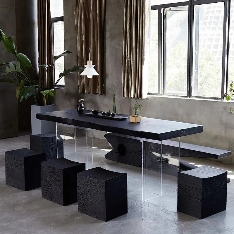 Luxury Unique Black Solid Wood Log Big Board Table Work Table Acrylic ...