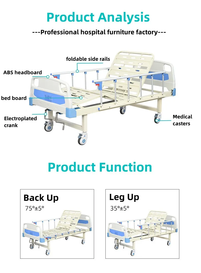 Medical Two Crank Manual Hospital Bed with ABS Headboards