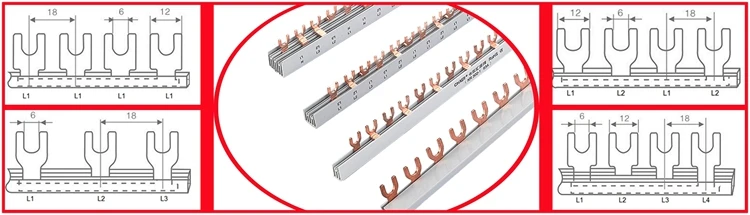 Fork Type Electrical Copper Busbar - 63A Comb Busbar