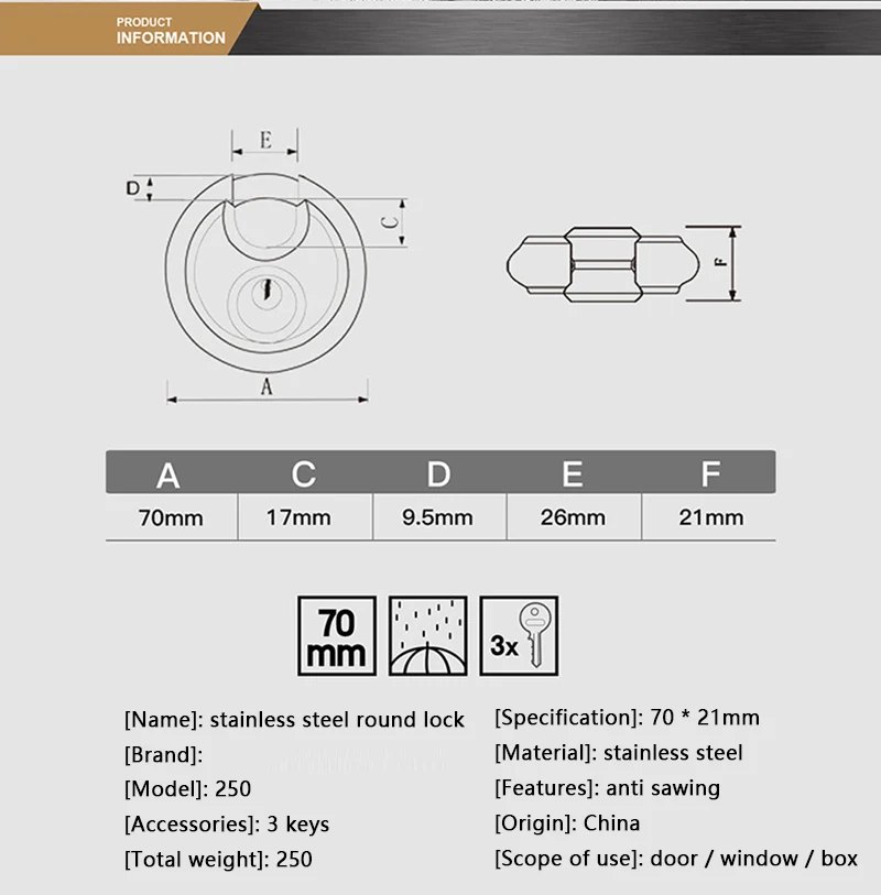 Stainless Steel 304 201 Discus Lock - Secure Your Storage