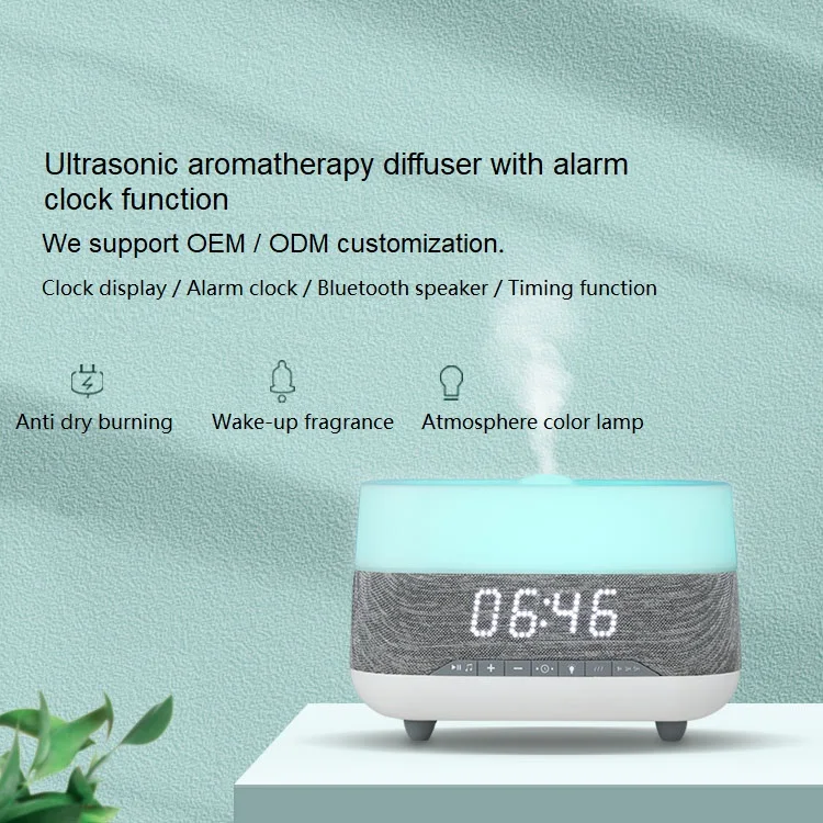 Ultrasonic Aromatherapy Oil Diffuser with Bluetooth & Clock