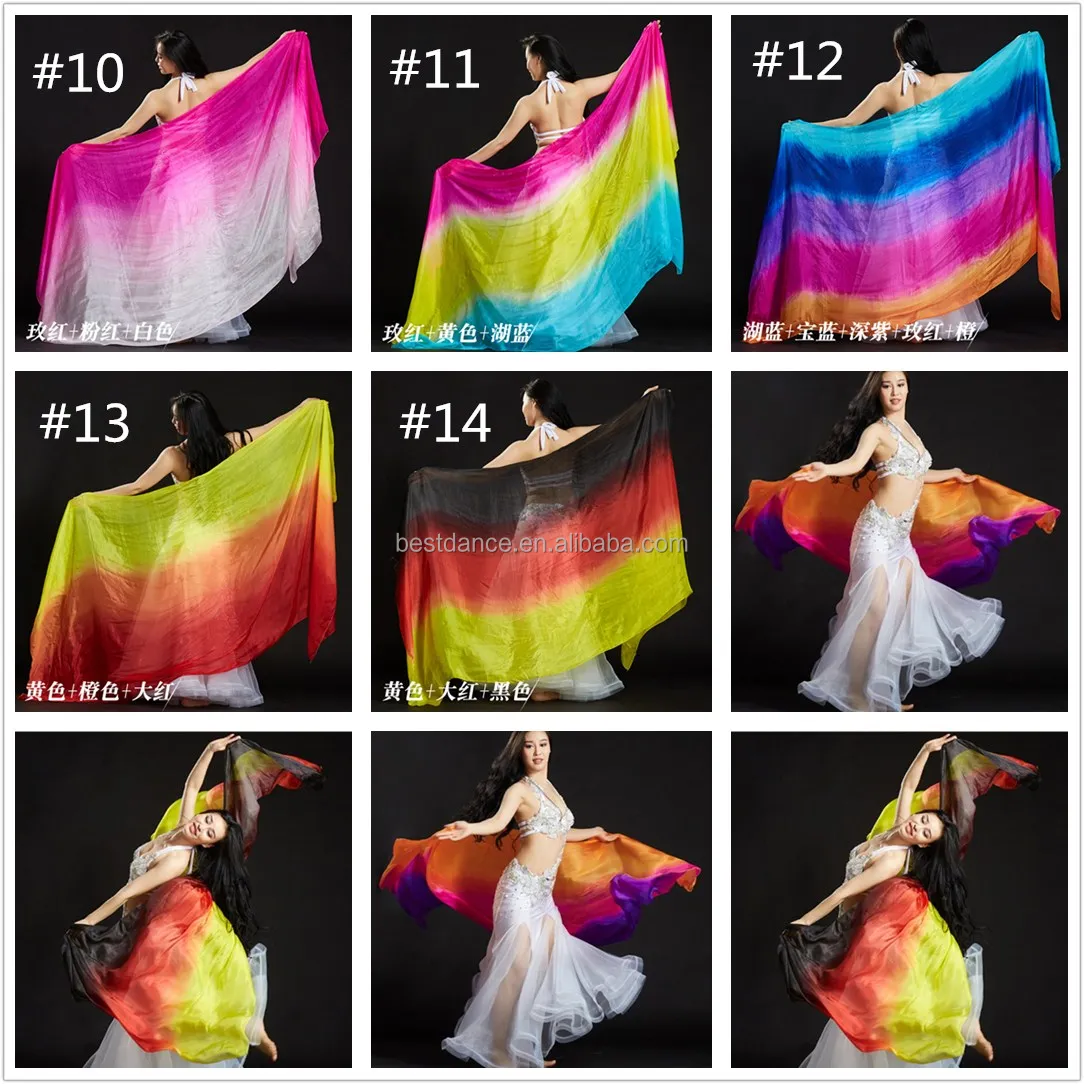 Belly Dance Real Silk Gradient Color Poi Balls Silk Veil Throw Balls