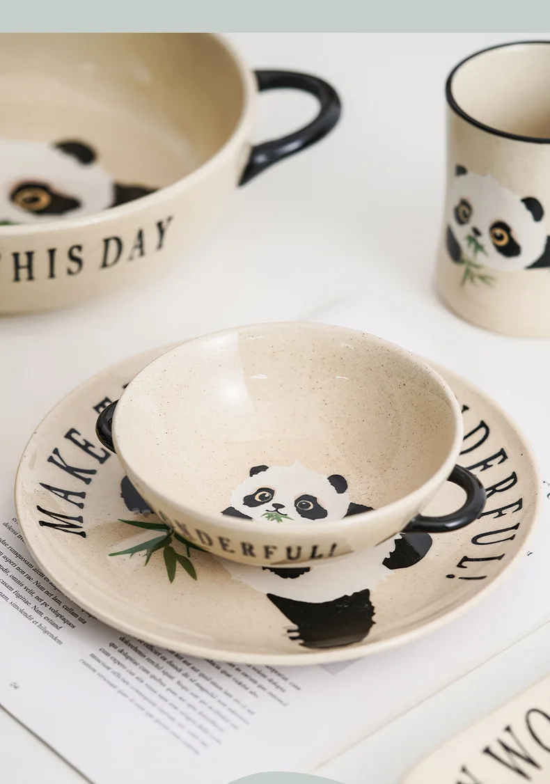 Hand Drawn Cartoon Coarse Pottery Originality Lovely Panda Ceramic ...