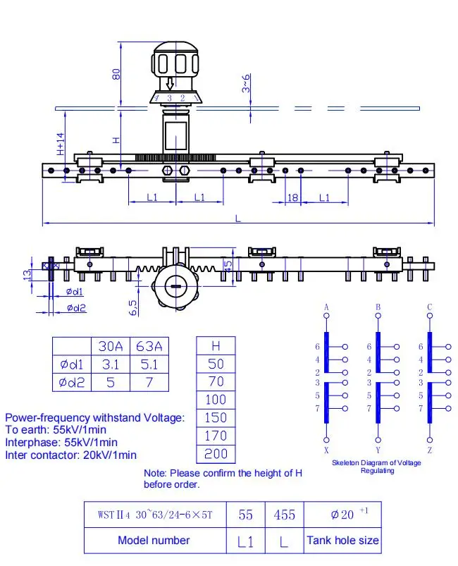 24KV 30A Type Wstiii Three Phase off-Load DETC Transformer