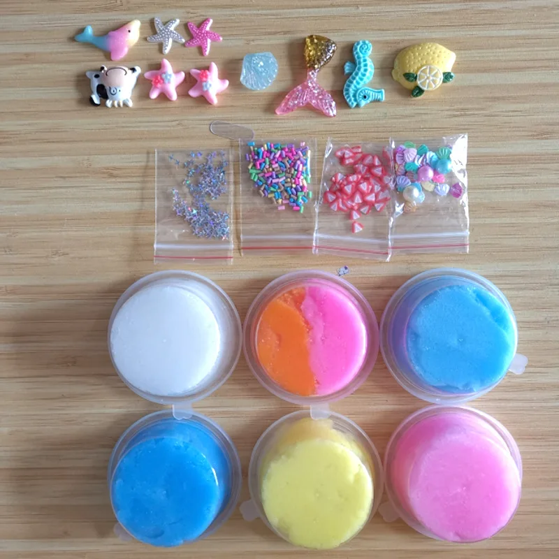 6 Pcs*60 Ml Colorful Fluffy Foam Clay Slime Diy Soft Cotton Slime ...