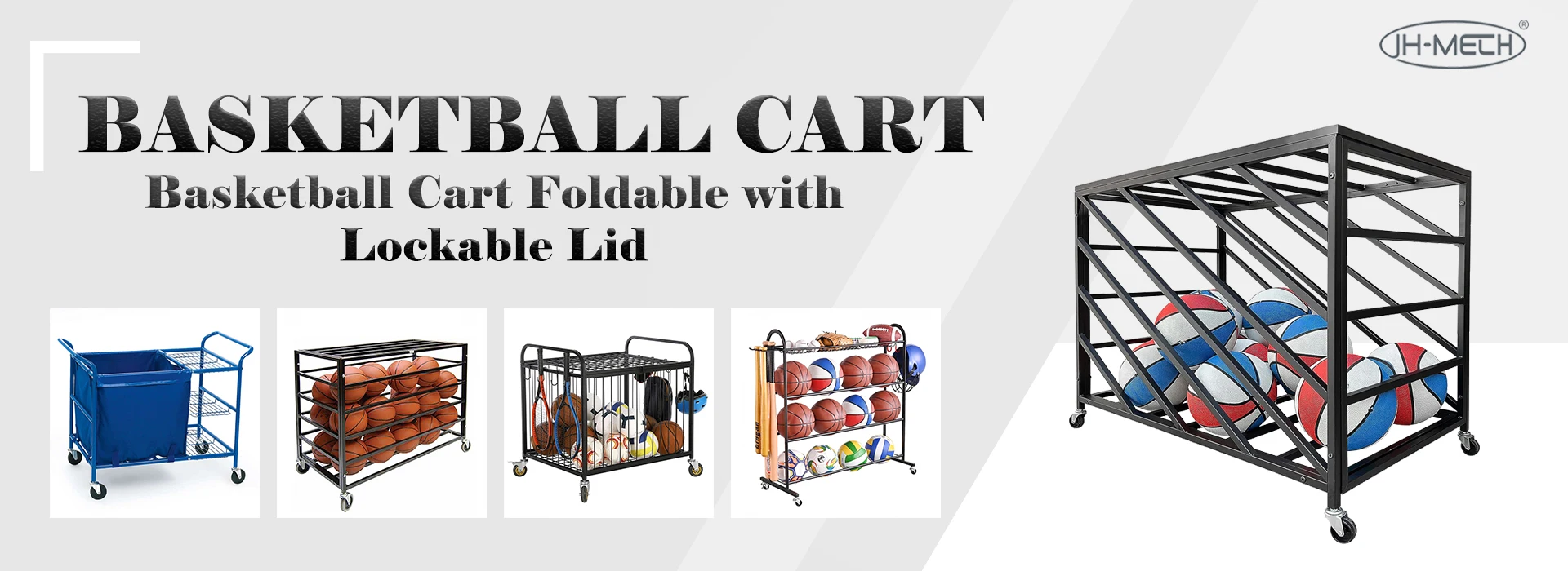 Jh-mech Basketball Storage Rack - Foldable & Lockable