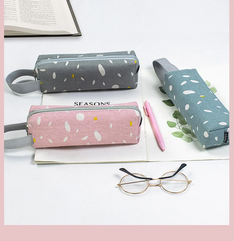 Fresh Simple Raindrop Large Capacity Canvas Pen Bag Creative Student ...