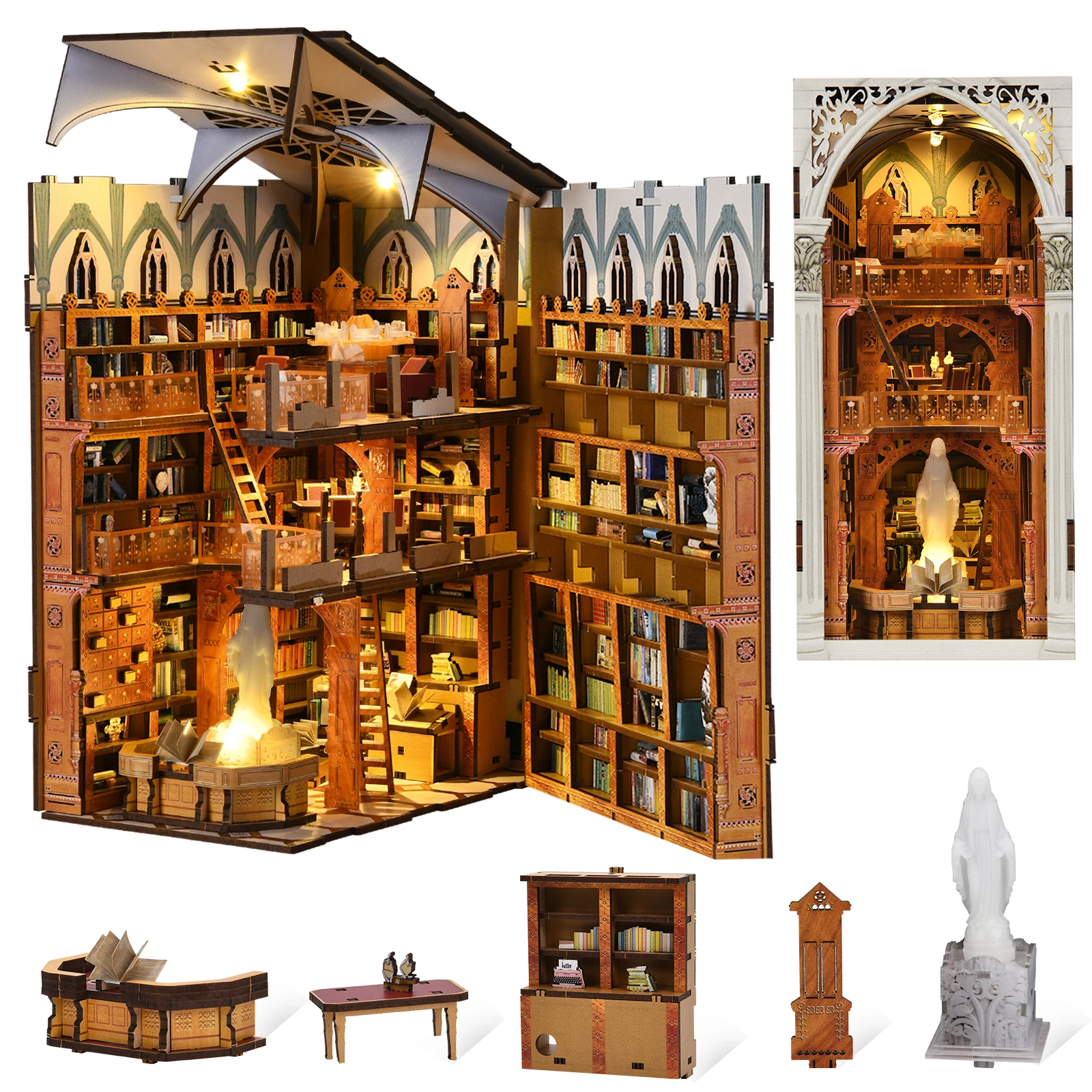 Minicity 3d Book Nook Public Library 3d Wooden Puzzle Miniature House ...