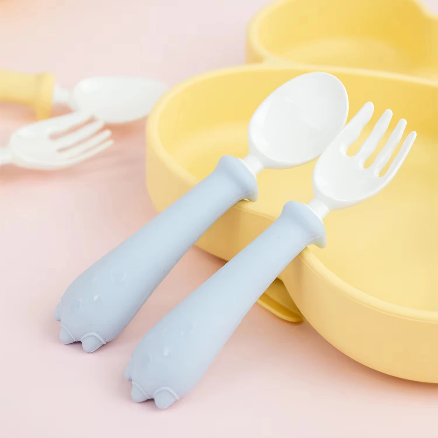 Anti-Choke PPSU Silicone Spoon Fork Set Utensils For 6 Months+ First ...