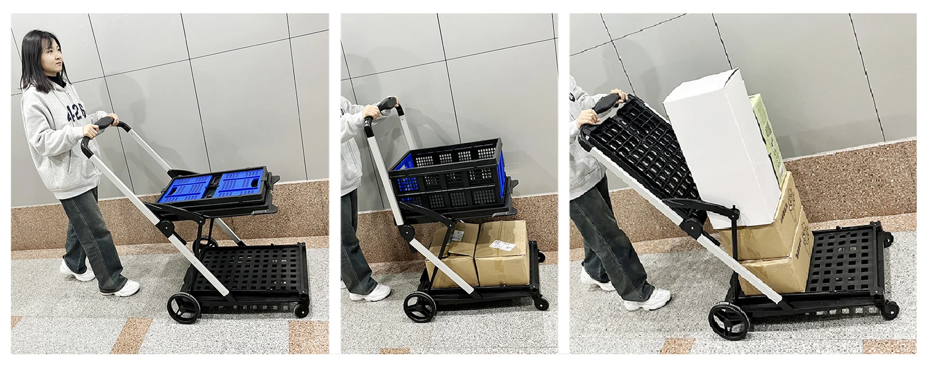 Multi-functional Collapsible Outdoor Two Tier Shopping Cart