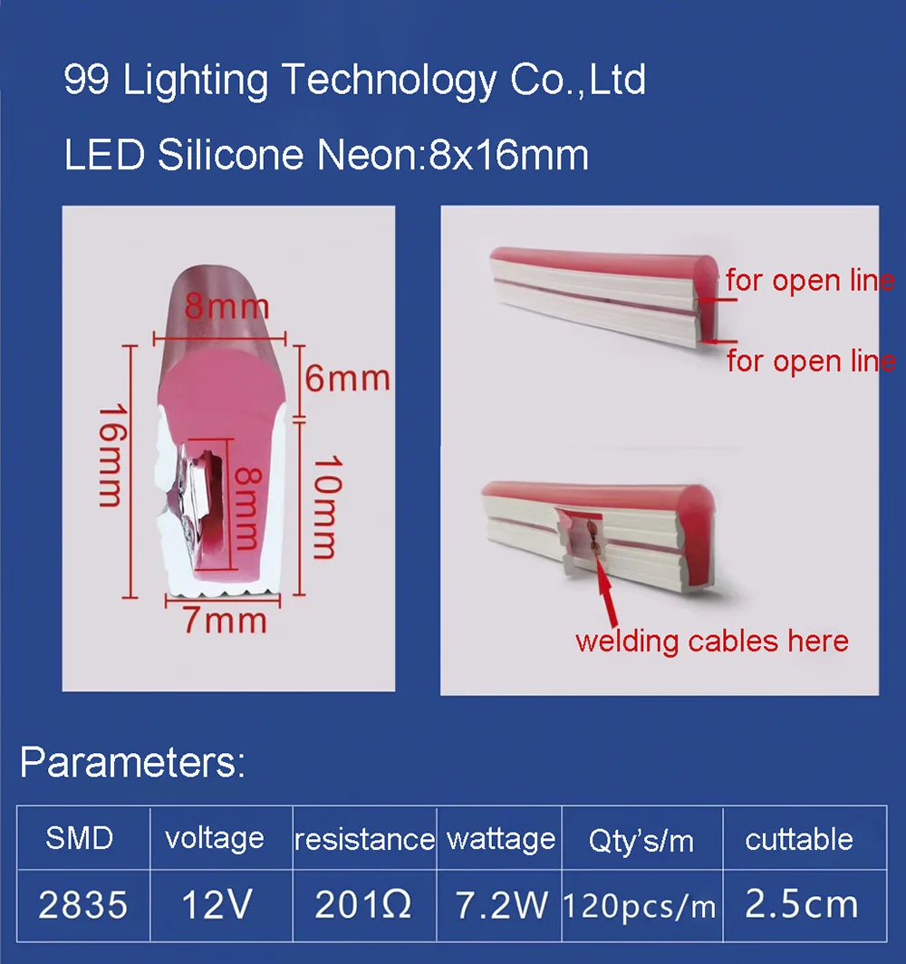 On Sale 50 Meter Silicon Neon DC12V DC24V 8*16mm Side Top View Led Neon ...