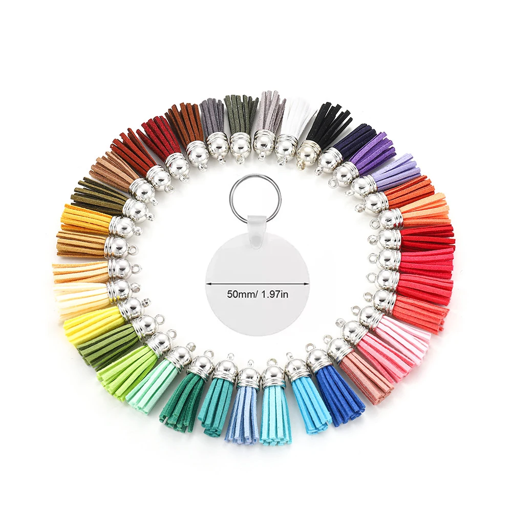 Personalized Round MDF Keychains Blank Sublimation Keyrings With Tassel ...