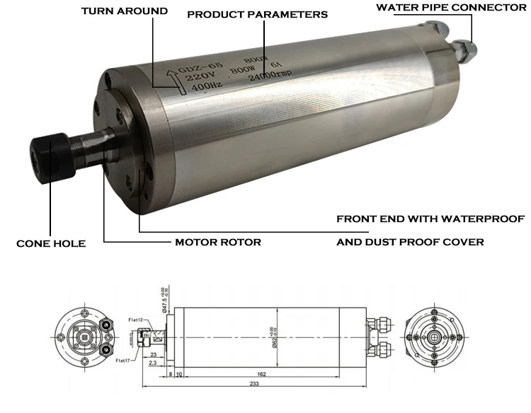 Water Cooled CNC Router Spindle Motor 800W 24000RPM 400Hz 220V ER11 for ...
