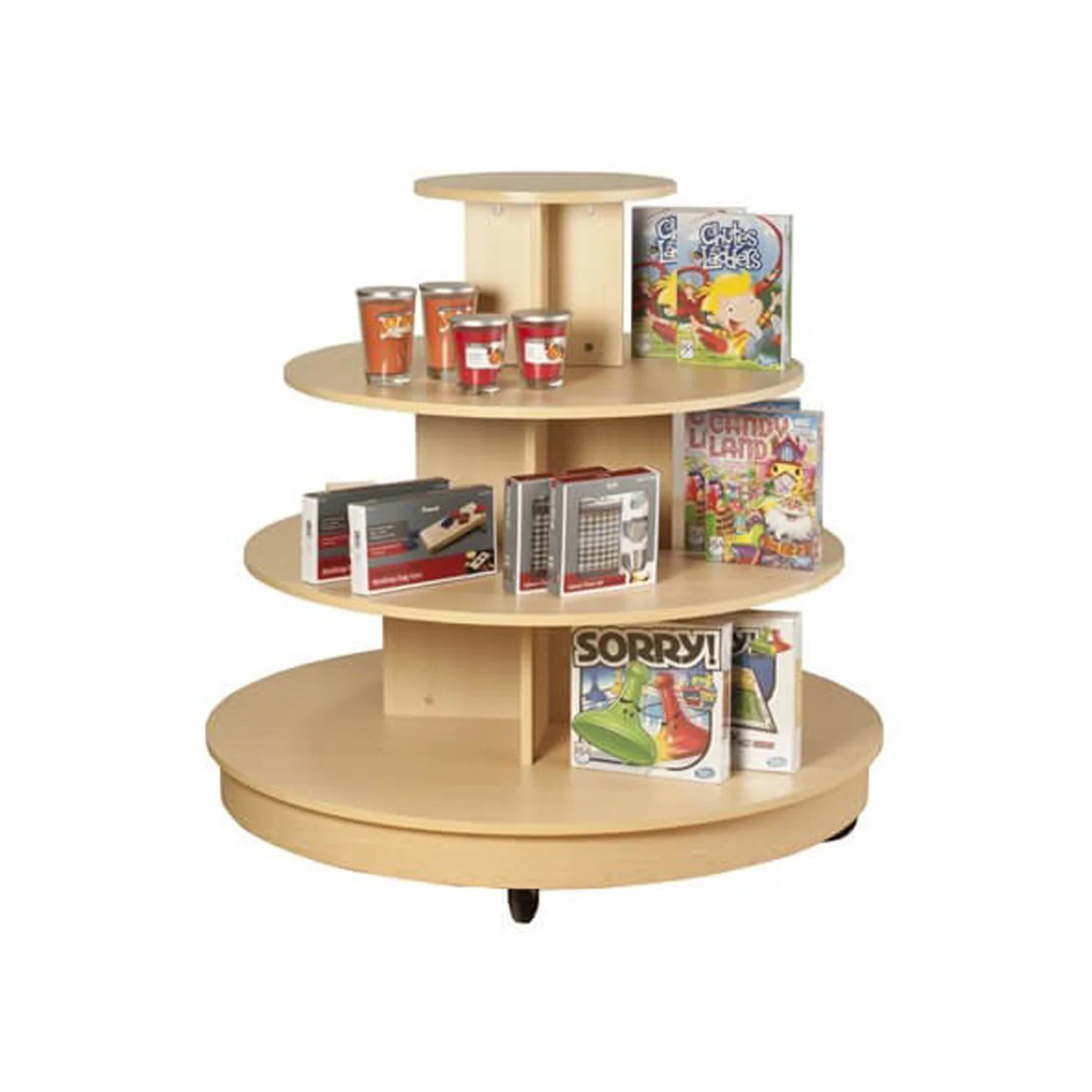 HIKUYA 4 Tier Round Wood Display Table With Casters| Alibaba.com