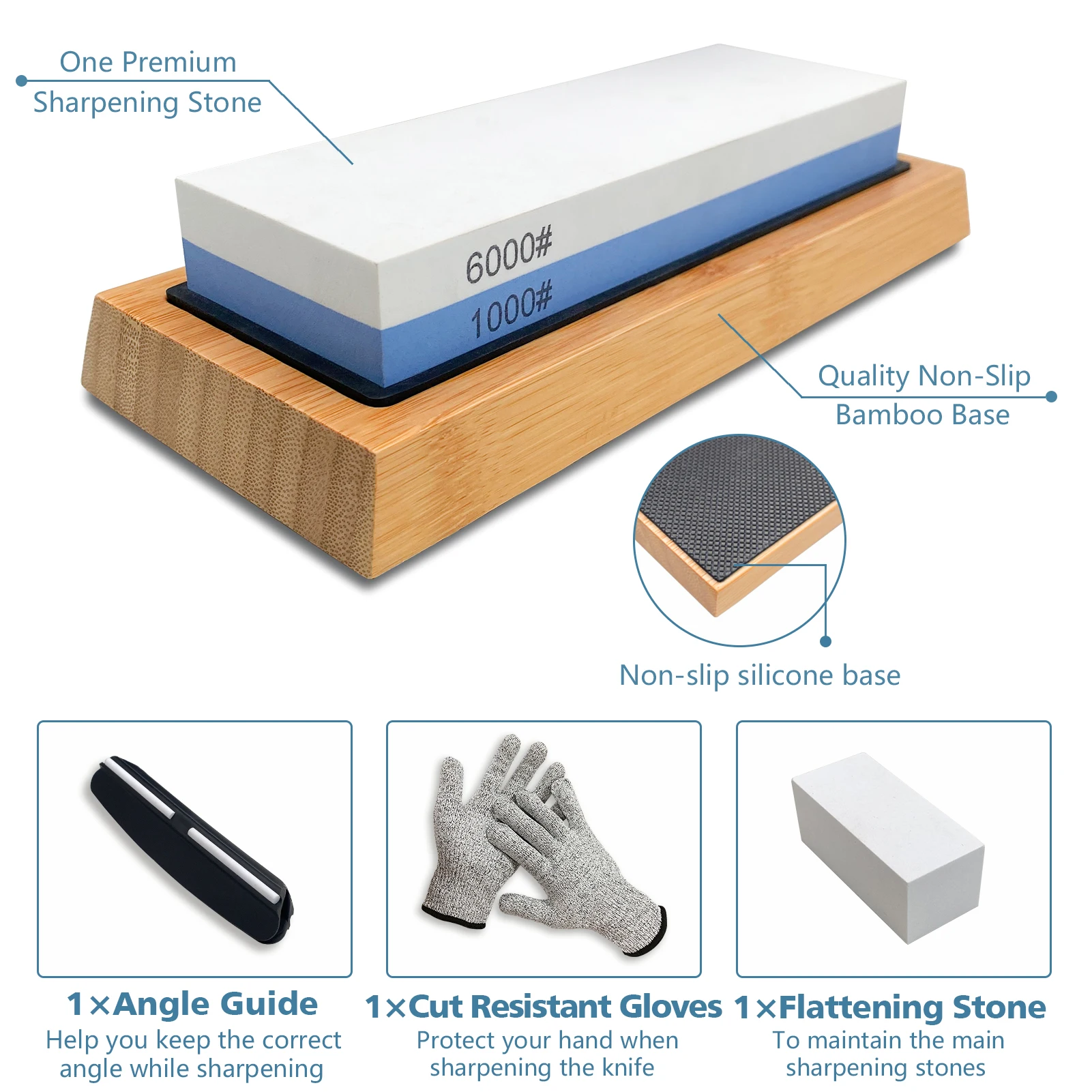 Doubled-sided Sharpening Stone 400/1000 3000/8000 Whetstone Set Kit for ...
