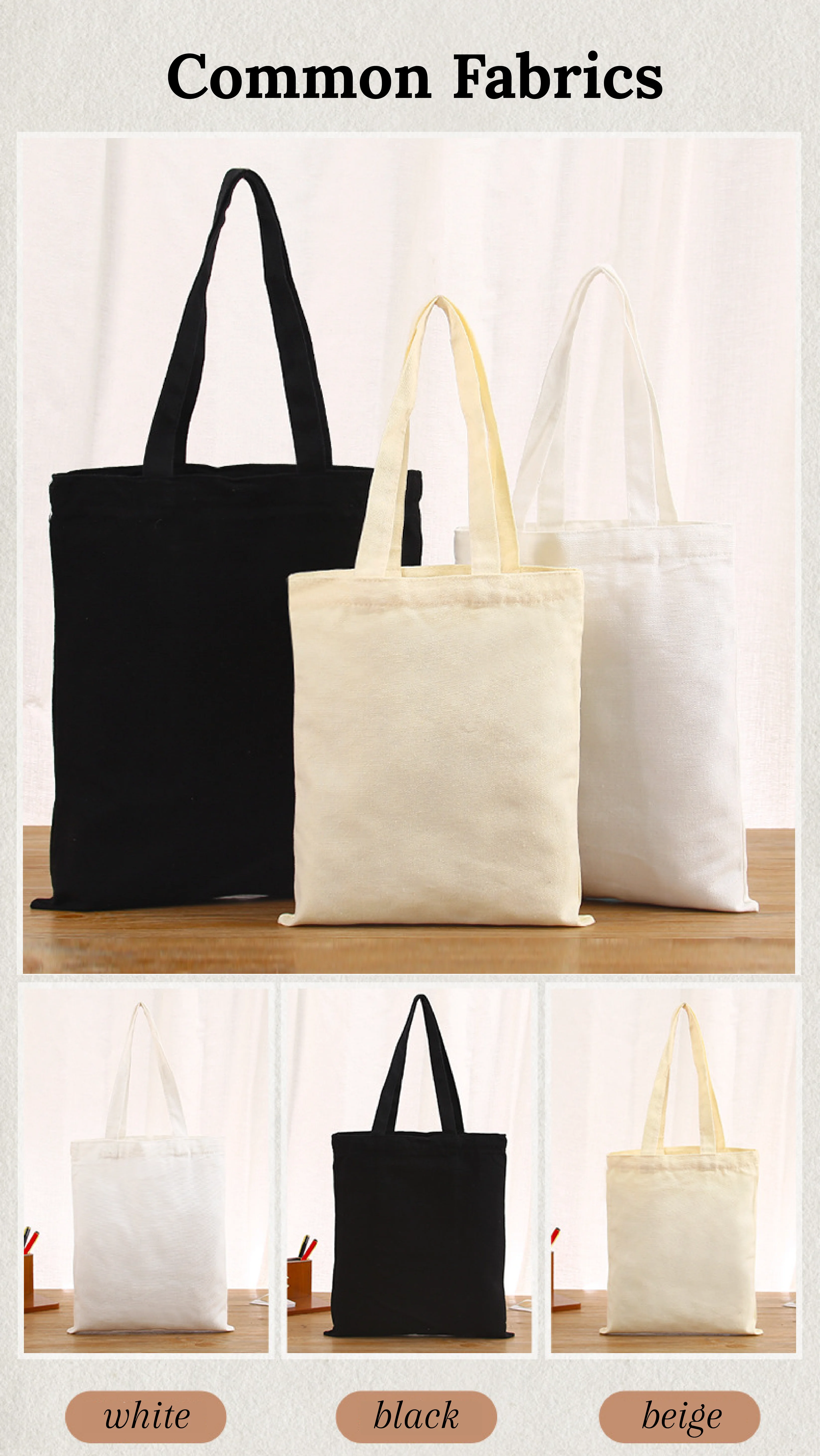 Plain Women's Canvas Tote Bag with Custom Printed Logo
