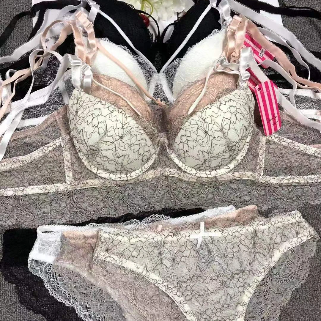 designer Rhinestone Women Bra Set Gather Push Up Bra Breathable Panty And Bra Female Underwear Set