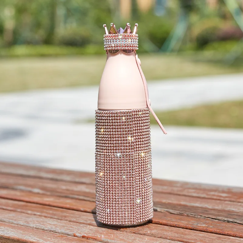 Crown Lid Stainless Steel Diamond Water Bottle Insulated Bling Bling ...
