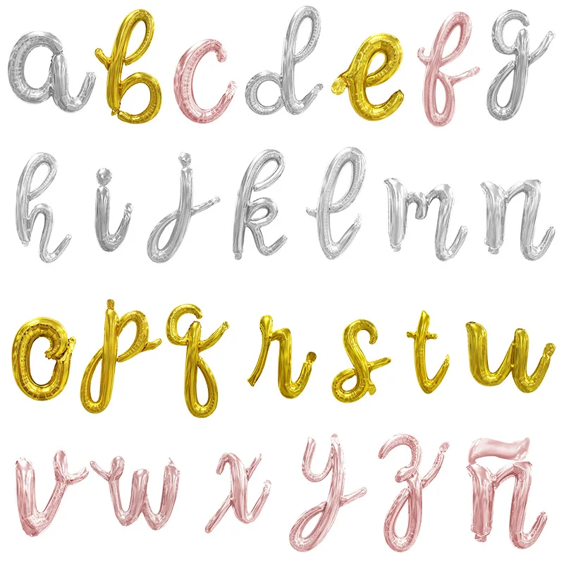 16" Gold Cursive Script Letter Balloons Foil Banner Balloon ...