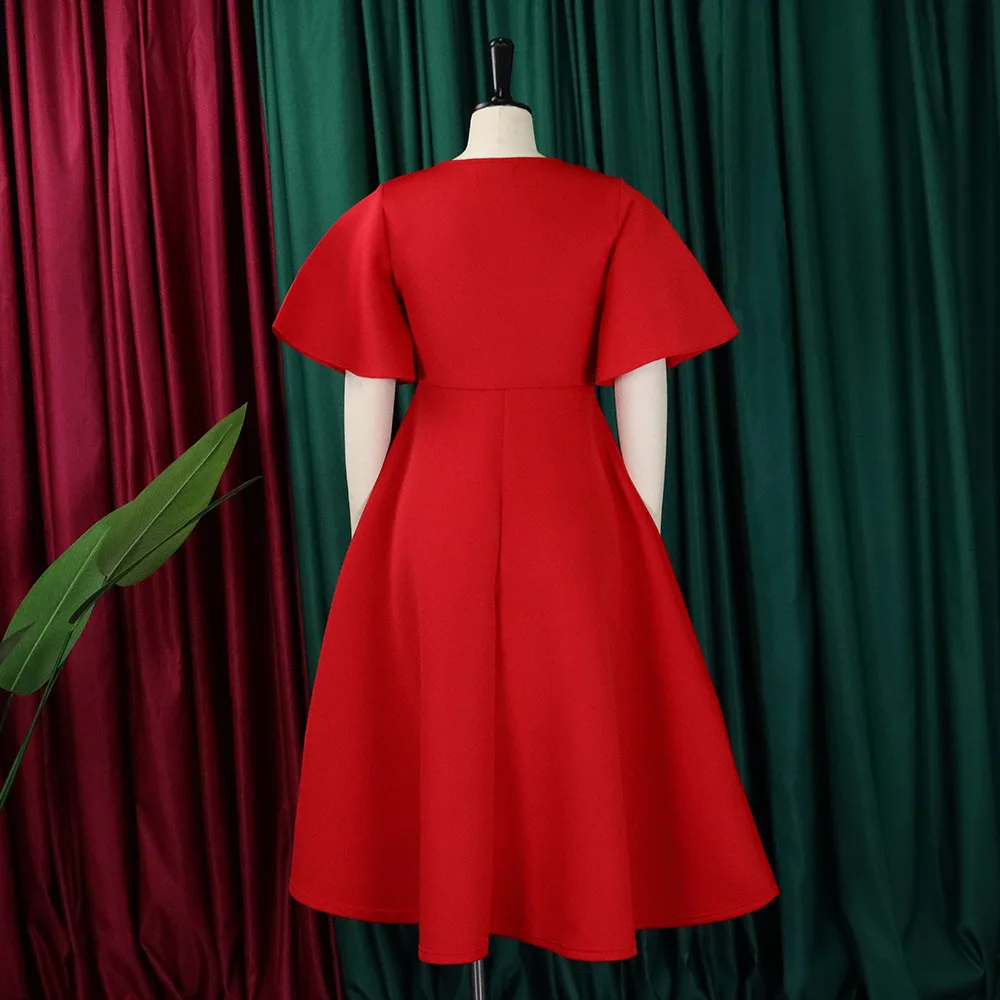 Fashion Sexy Flare Sleeve V Neck Fashion A Line Party Dresses Women Evening Dresses Women Lady