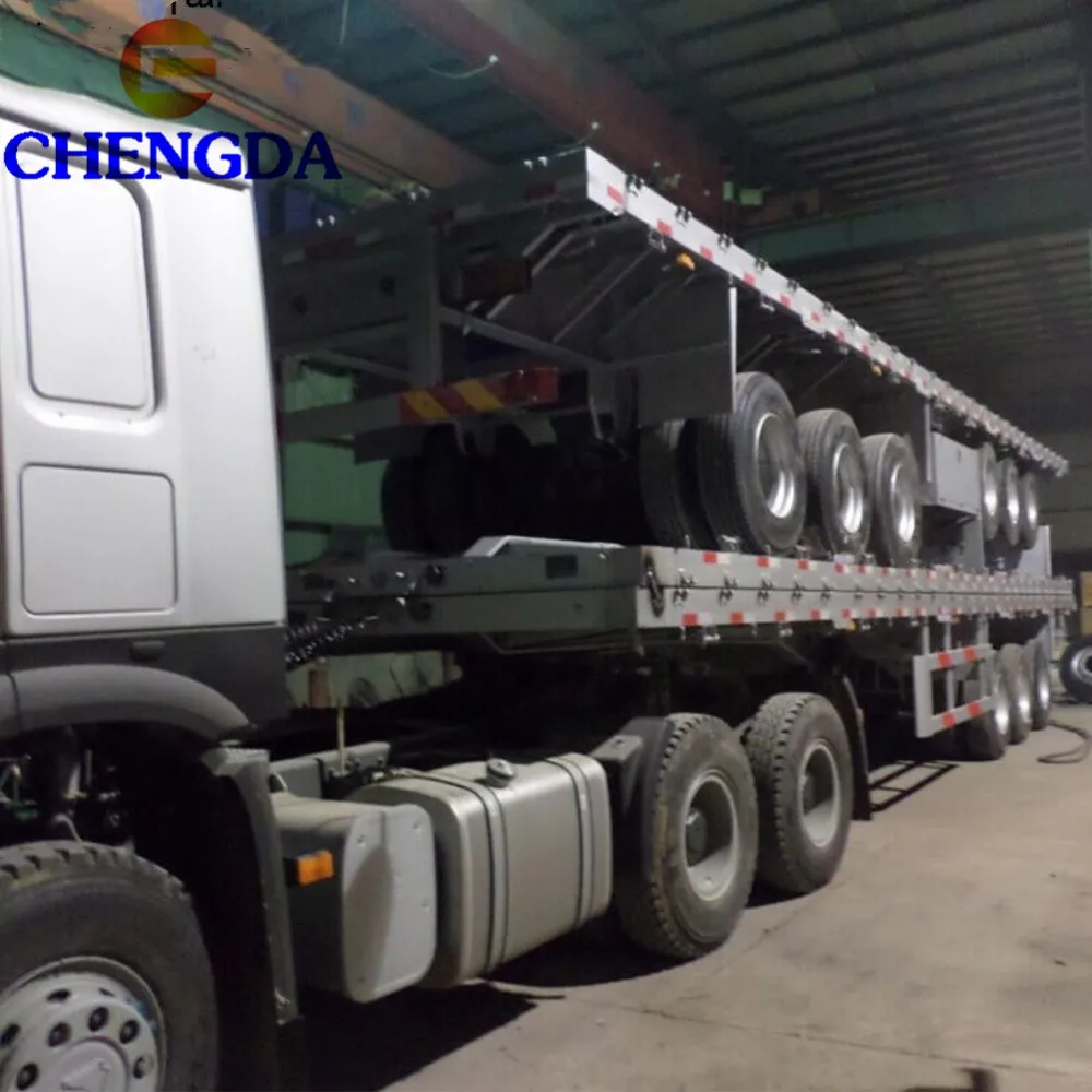 3 Axles 40ft Container Flatbed Truck Semi Trailer - 40T Capacity