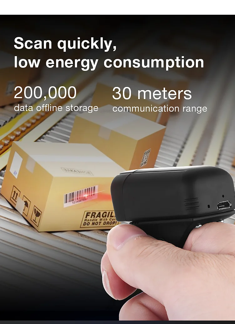 Super Mini Finger Wearable Barcode Scanner 1d 2d Handheld Portable Bt ...