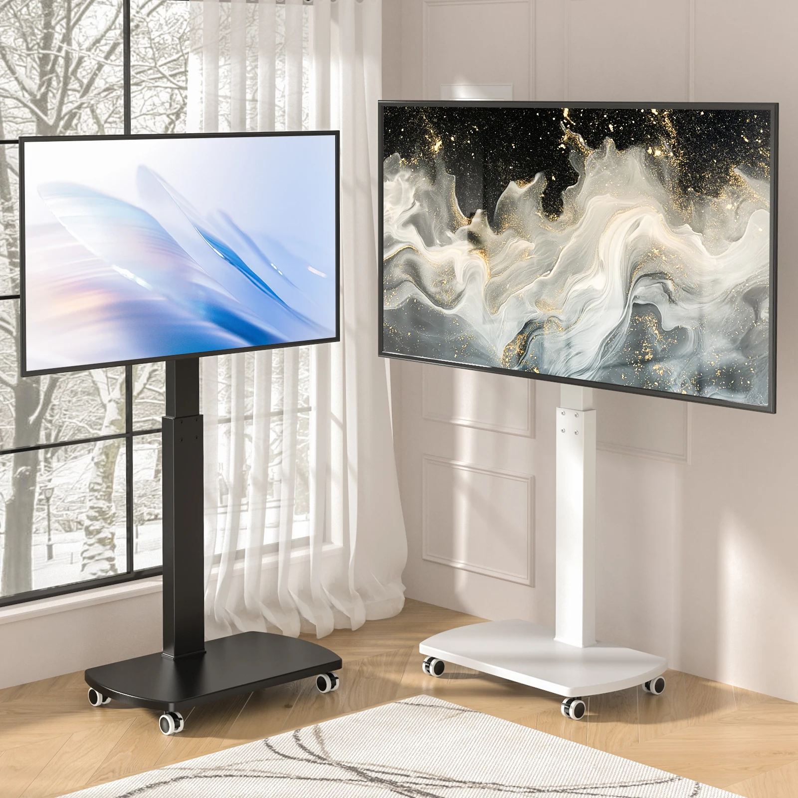 Versatile Mobile TV Stand with ±30° Swivel, 2-Level Adjustable Height ...