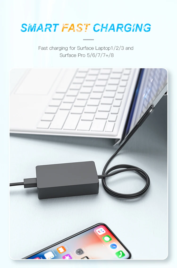Portable 65W Charger for Microsoft Surface Pro 8 & Book 3