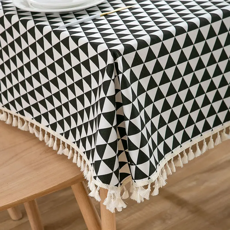 Rectangle Tablecloths Textured Tassel Cotton Linen Wrinkle Free ...