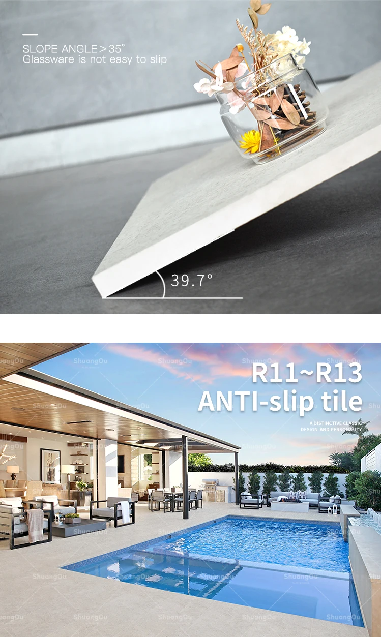 Non-slip Rustic Porcelain Tiles for Swimming Pool Edging