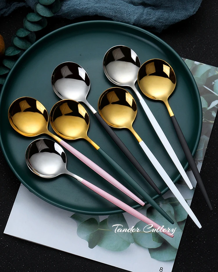 Modern Reusable Flatware Titanium Black Gold Color 4 Piece Cutlery Set ...