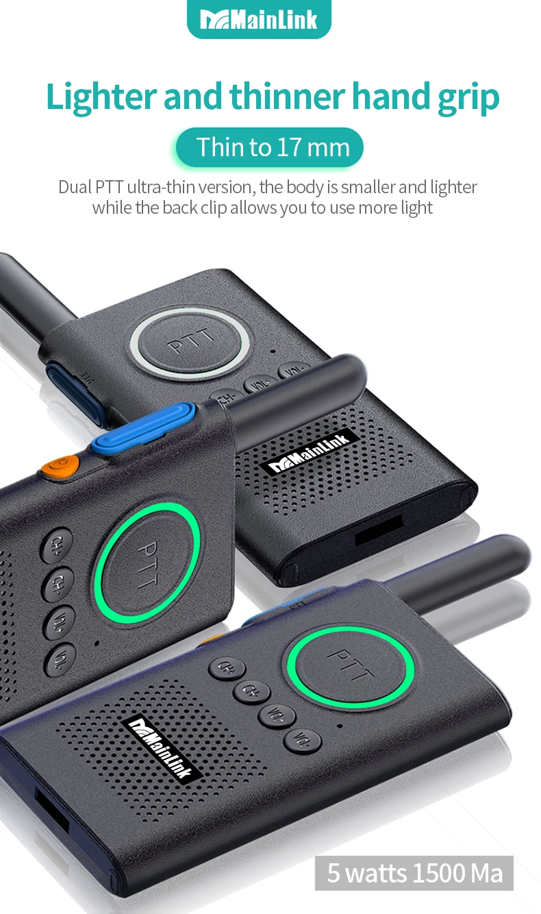 Small Wireless Intercom 1.5 Miles Range 16 Channel Radio PTT Walkie ...