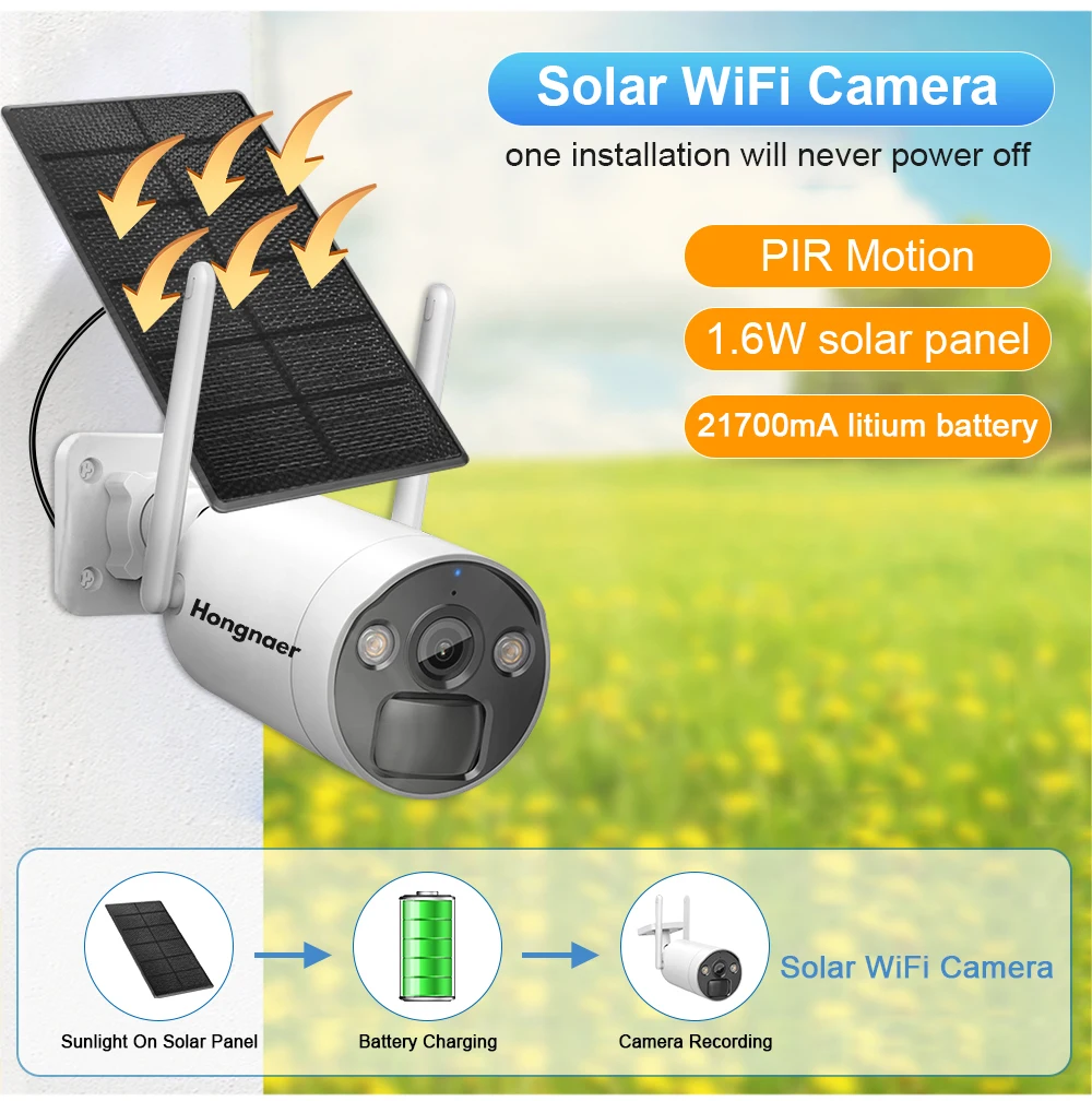 2k 4mp 4ch Solar Panel Security Cctv Camera System Wireless Outdoor Pir ...