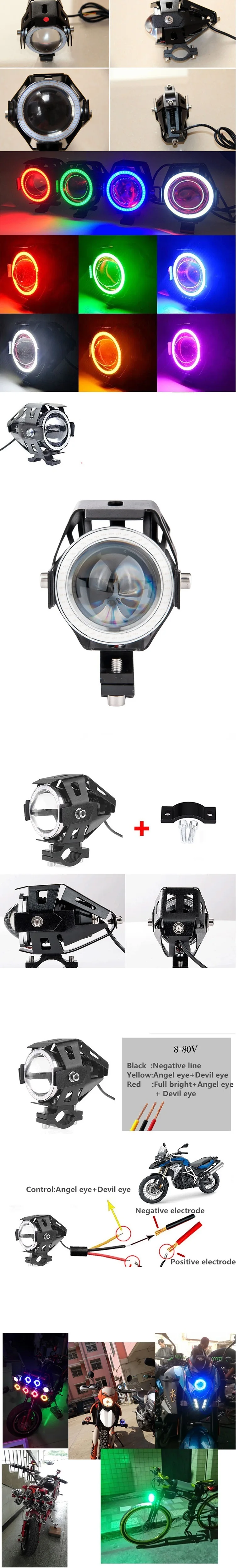 U7 Led Motorcycle Headlight With Angel Eye Motor Auxiliary Light 125w ...