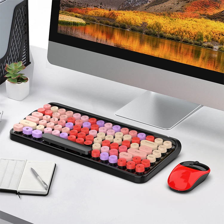 Factory Retro Red Colorful Wireless Keyboard Punk Sweet Mixed Color ...