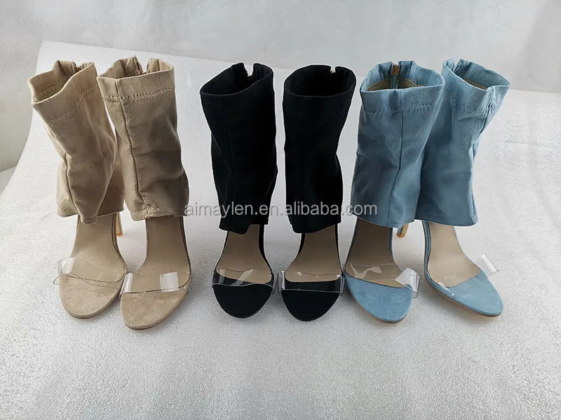 Fashion Women's High Heel Sandals Pvc Uppers Suede Denim Ankle Women ...