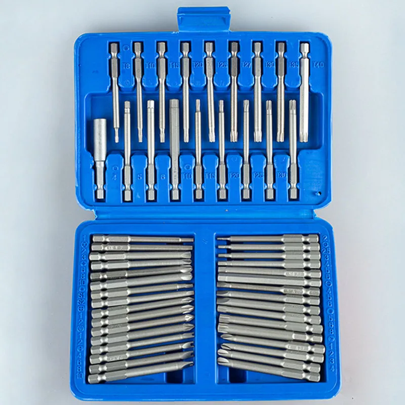 50pcs Extra Long Reach Bit Set 75mm Security Screwdriver Bits Torx Star Hex Square Spanner Bit ...