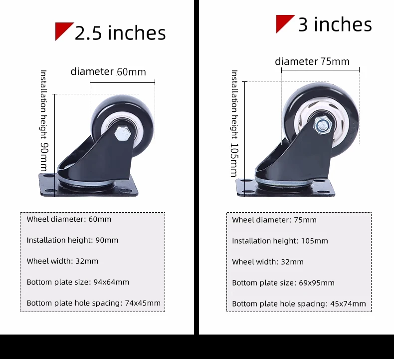 3" Casters Gold Diamond Wheel With Brake Screw Movable Chair Shelf ...